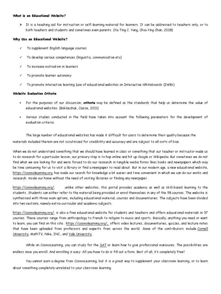 Educational Website | PDF | Educational Technology | Teachers