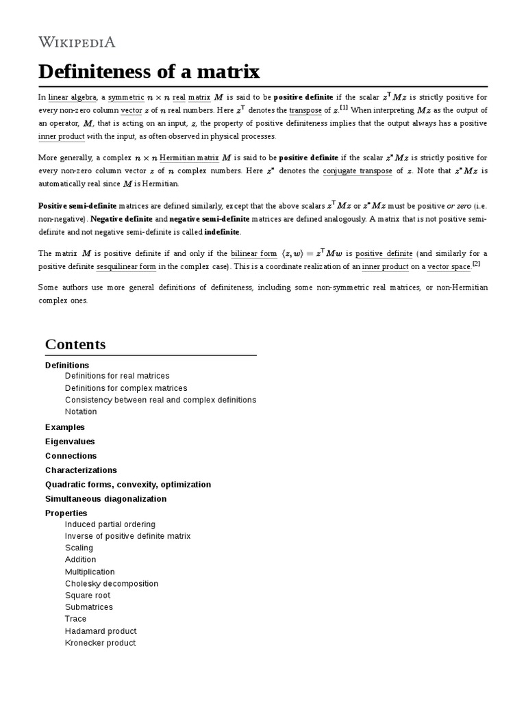 Definiteness of A Matrix | PDF | Matrix (Mathematics) | Eigenvalues And ...