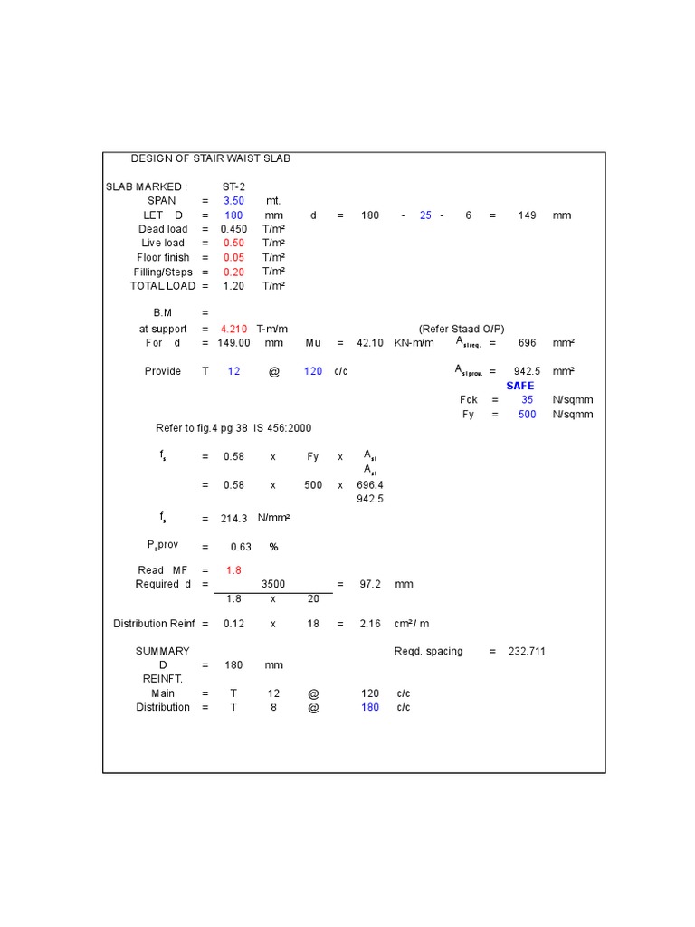 Design of Stair Waist Slab and Supporting Calculations | PDF | Beam ...