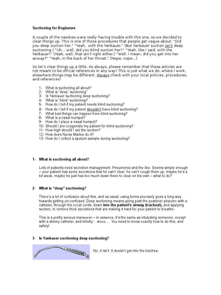 Beginner's Guide to Suctioning Techniques | PDF | Vagus Nerve ...