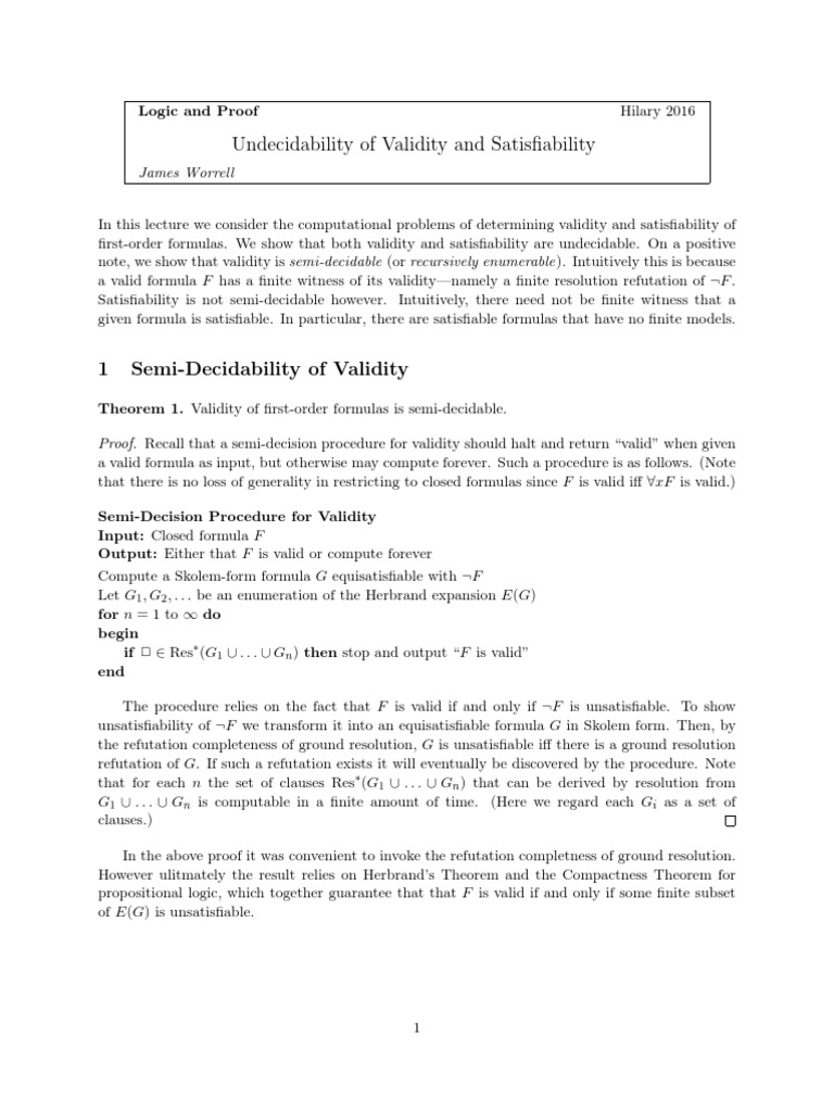 Undecidability of Validity and Satisfiability | PDF | Logical Truth | Logic