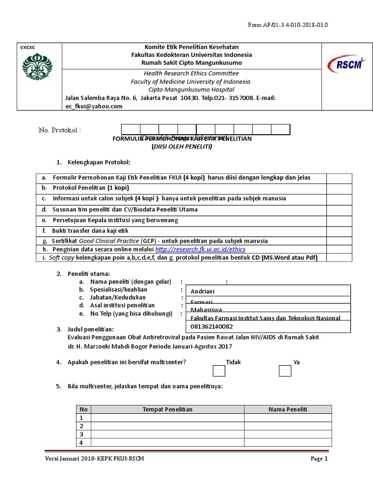 Formulir Etik Fkui | PDF