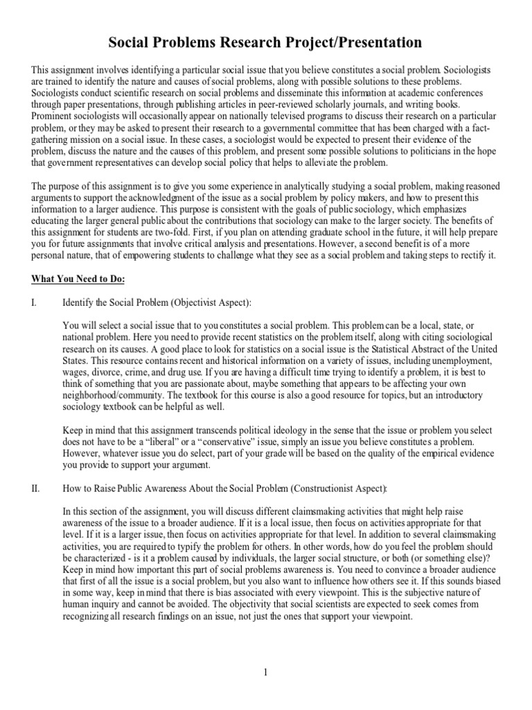 Project On Social Problems | PDF | Academic Publishing | Sociology