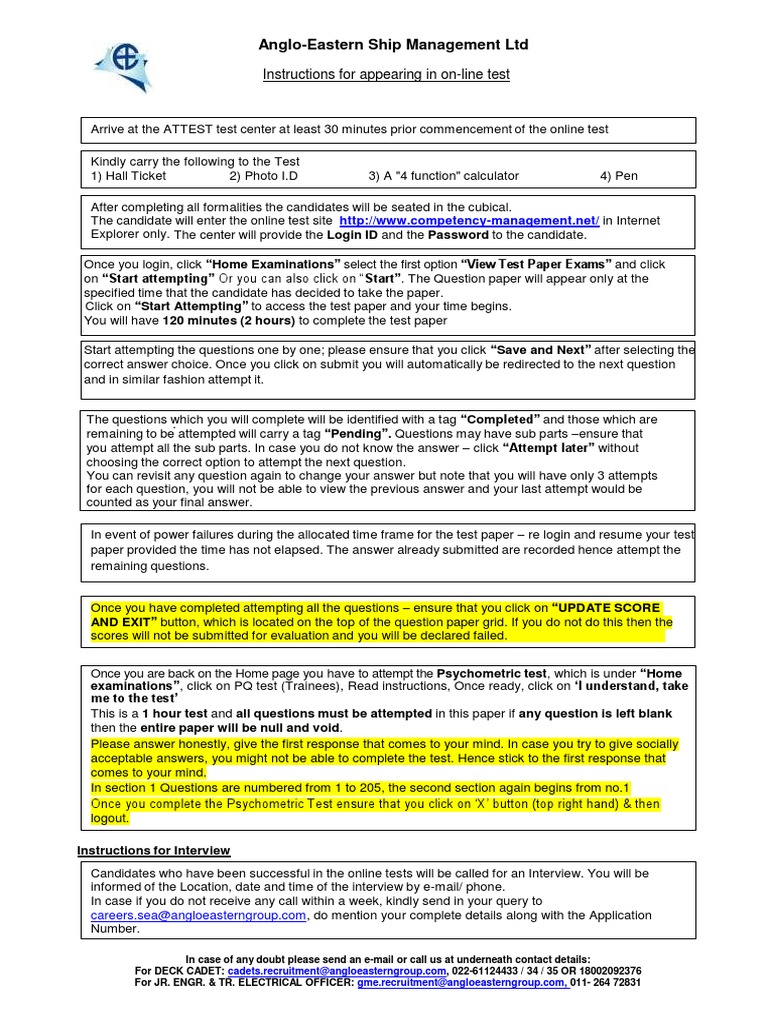 AESM Online Test Instructions PDF | PDF | Test (Assessment) | Question