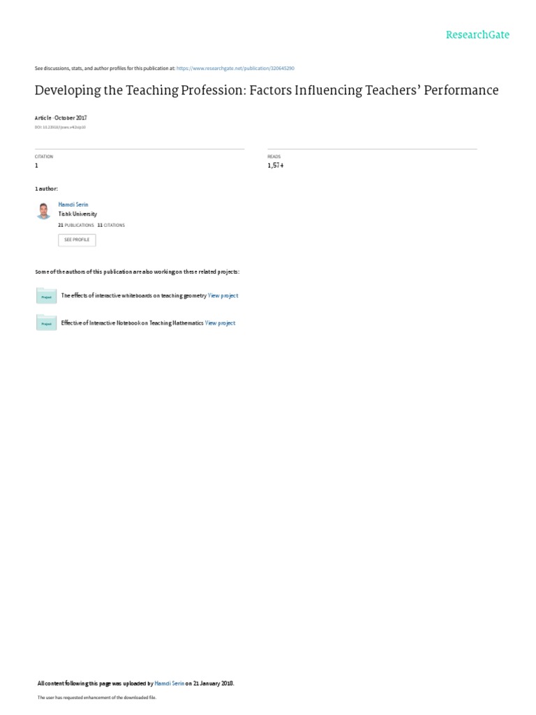 Developing The Teaching Profession Factors Influen | PDF | Teachers ...