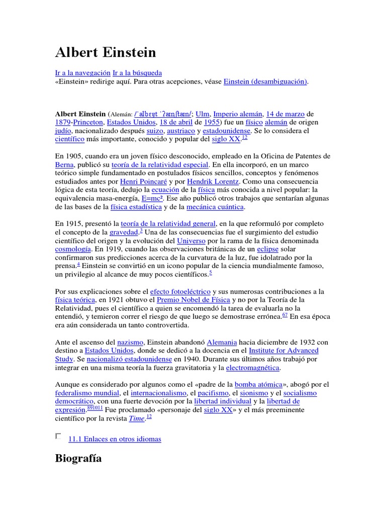 Albert Einstein Biografia | Descargar gratis PDF | Albert Einstein ...