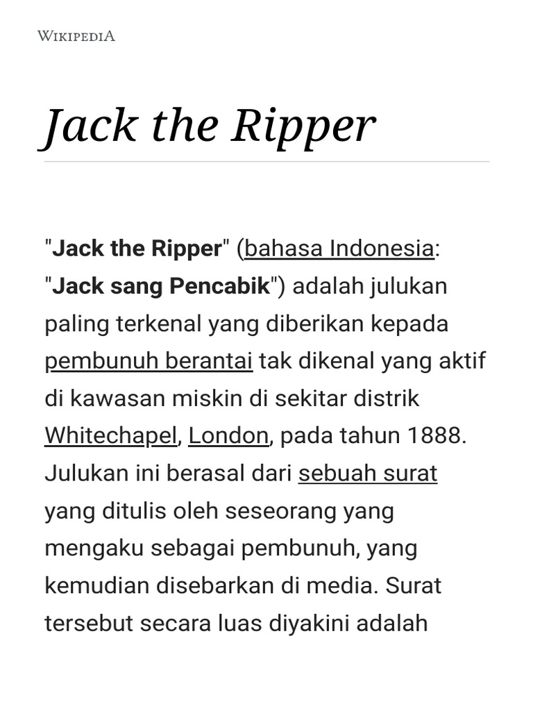 Jack The Ripper - Wikipedia Bahasa Indonesia, Ensiklopedia Bebas | PDF