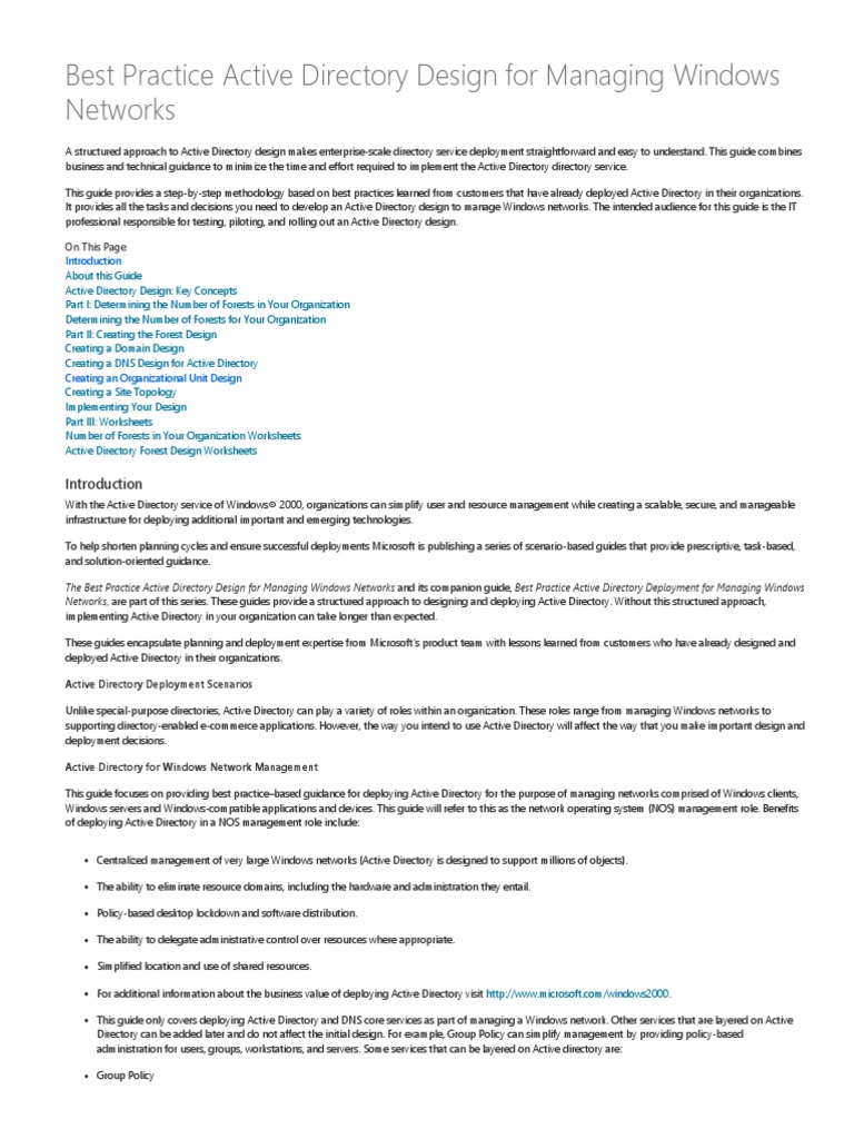 TechNet-Best Practice Active Directory Design For Managing Windows ...