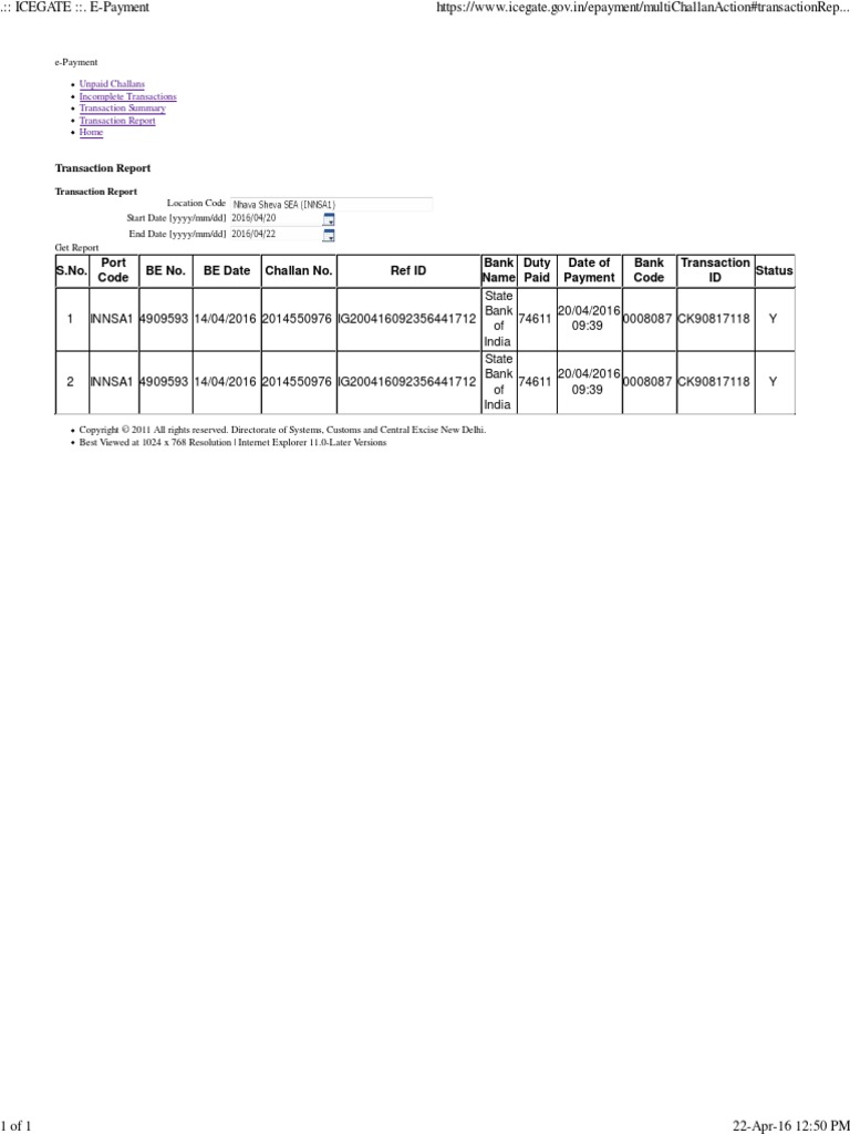 Icegate - E-Payment | PDF