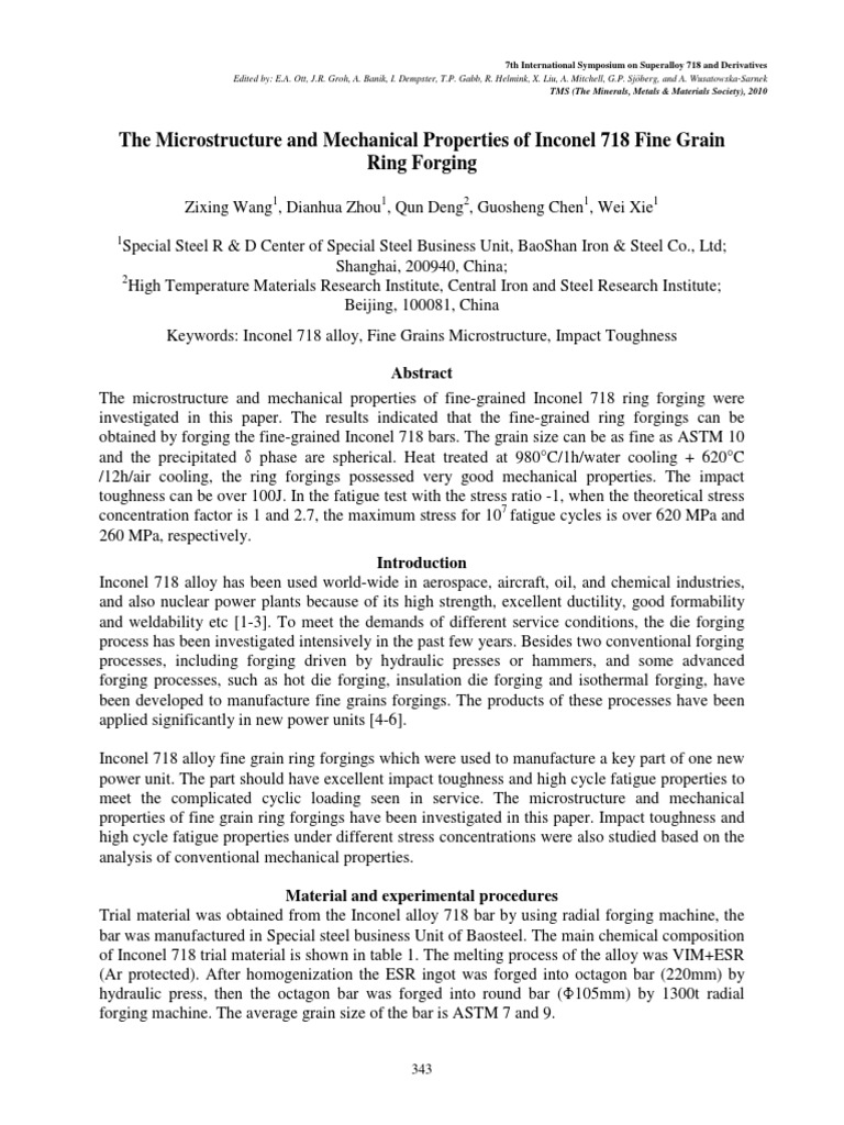 The Microstructure and Mechanical Properties of Inconel 718 Fine Grain ...
