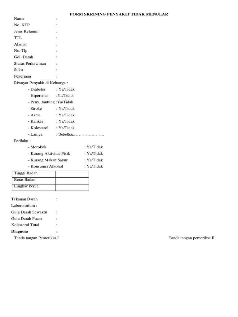 Form Skrining PTM Di Posbindu | PDF