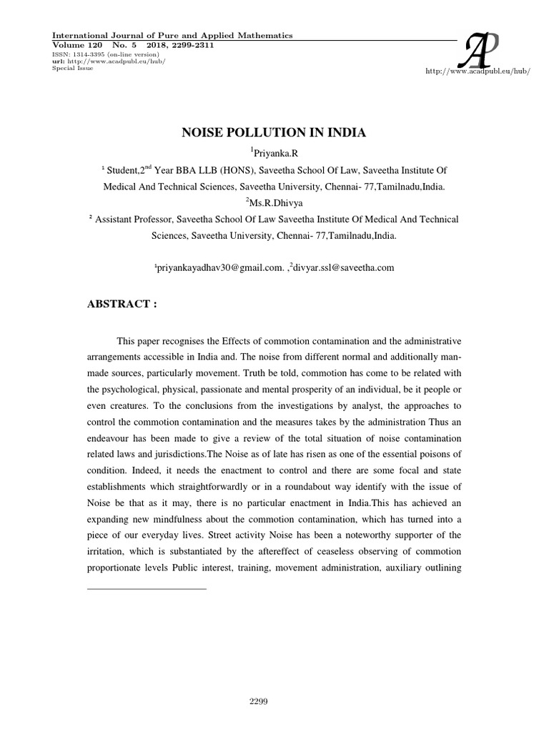 Noise Pollution in India: Abstract | PDF | Hearing Loss | Pollution