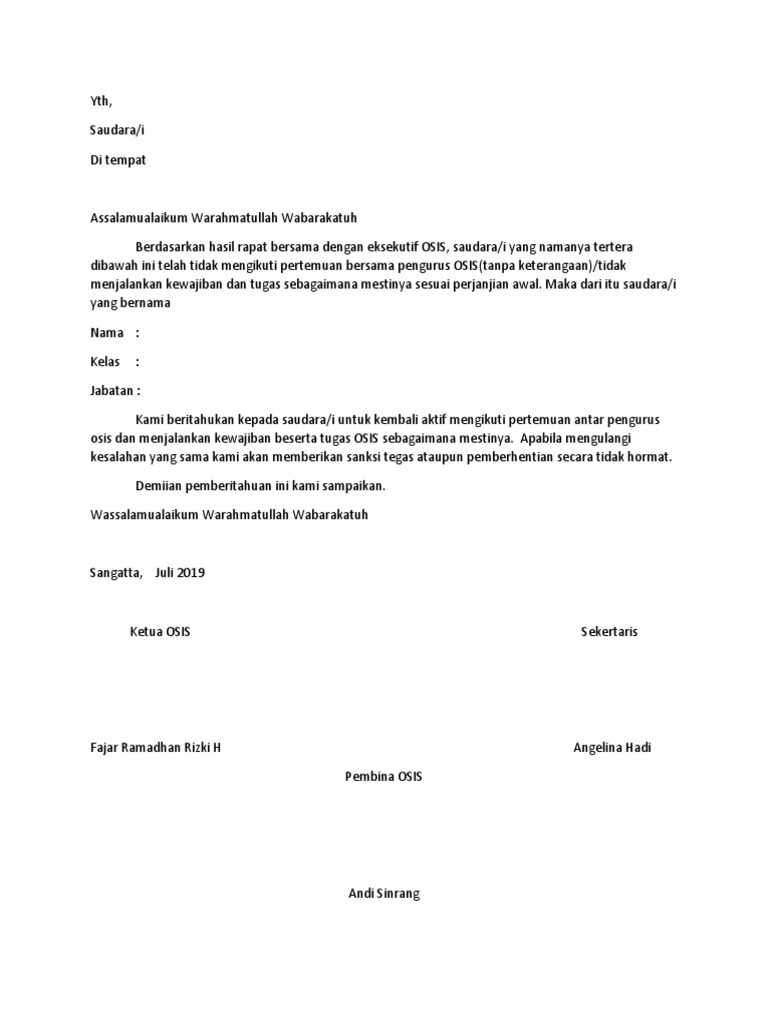 Contoh Surat sp3 Osis | PDF