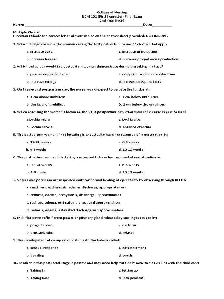 NCM 101 Finals | PDF | Childbirth | Postpartum Period