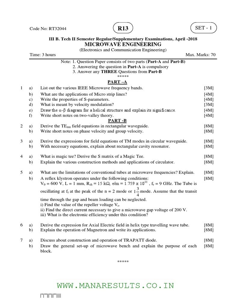 Microwave Engineering Exam Questions | PDF | Microwave | Waveguide
