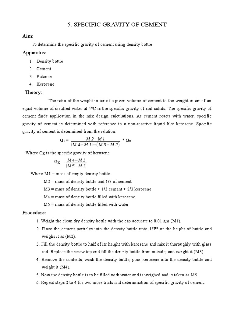Specific Gravity Test of Cement | PDF | Density | Physical Quantities