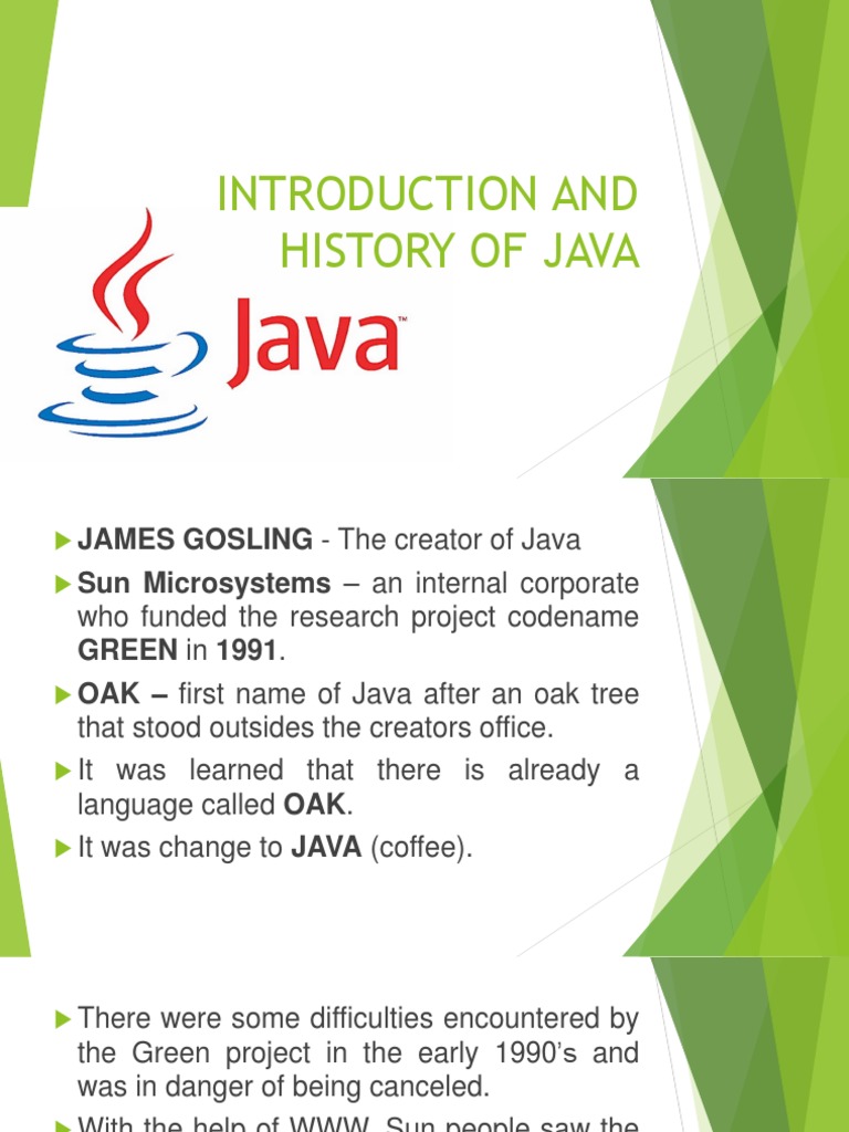 Presentation 1 Introduction and History of Java1 | PDF | Java (Programming Language) | Object ...