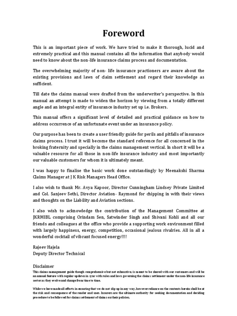 Insurance Claims Manual For Brokers and Customers | PDF | Insurance ...