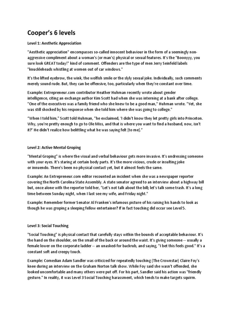 Cooper's 6 Levels | PDF | Sexual Harassment | Assault