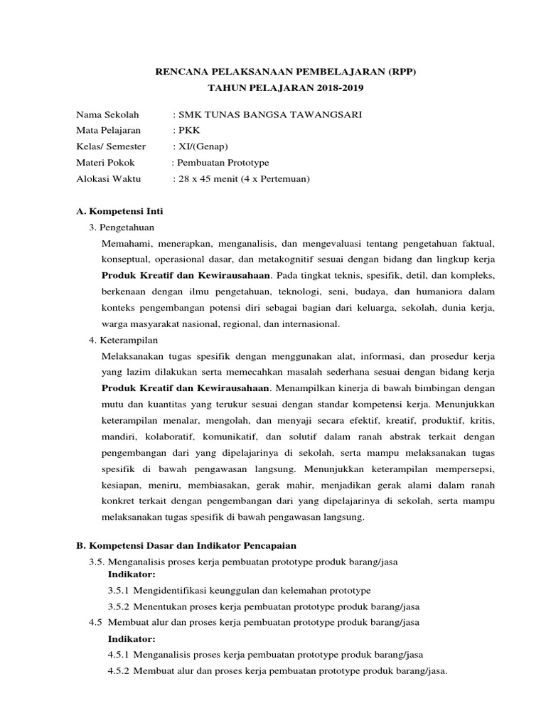 RPP-PKK-XI-Pembuatan Prototype-Edi Purwanto, S.PD | PDF | Seni