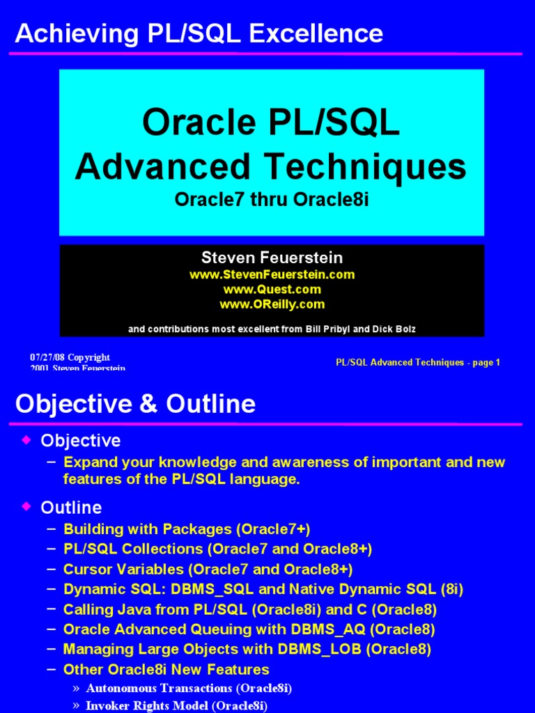 Oracle Advanced Techniques | PDF | Pl/Sql | Oracle Database