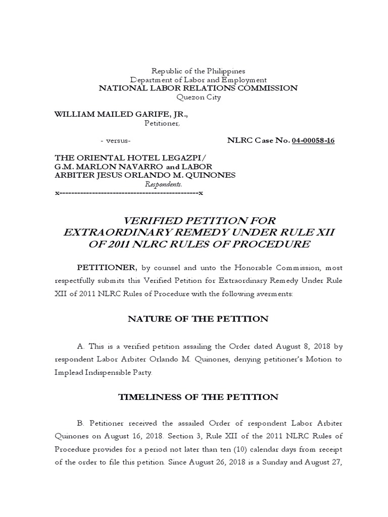 Extraordinary Remedy | PDF | Judgment (Law) | Complaint