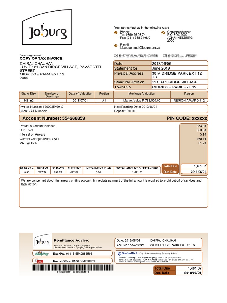 Account Number: 554288859 PIN CODE: XXXXXX: Copy of Tax Invoice | PDF ...