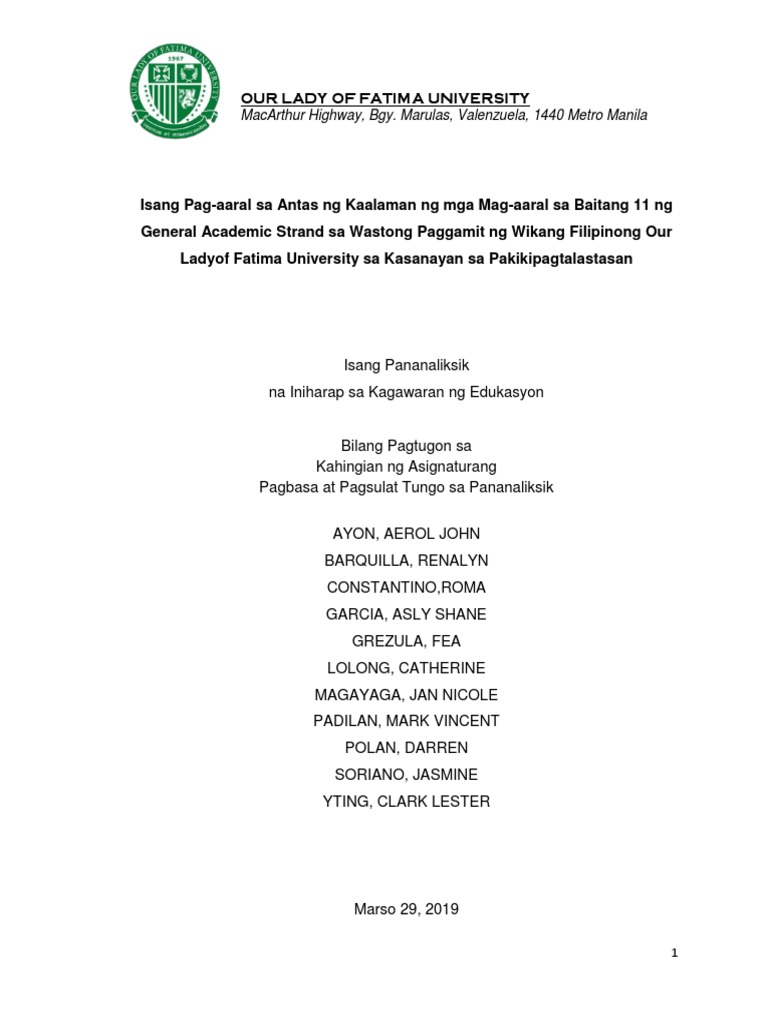 Isang Pag-Aaral Sa Antas NG Kaalaman NG | PDF