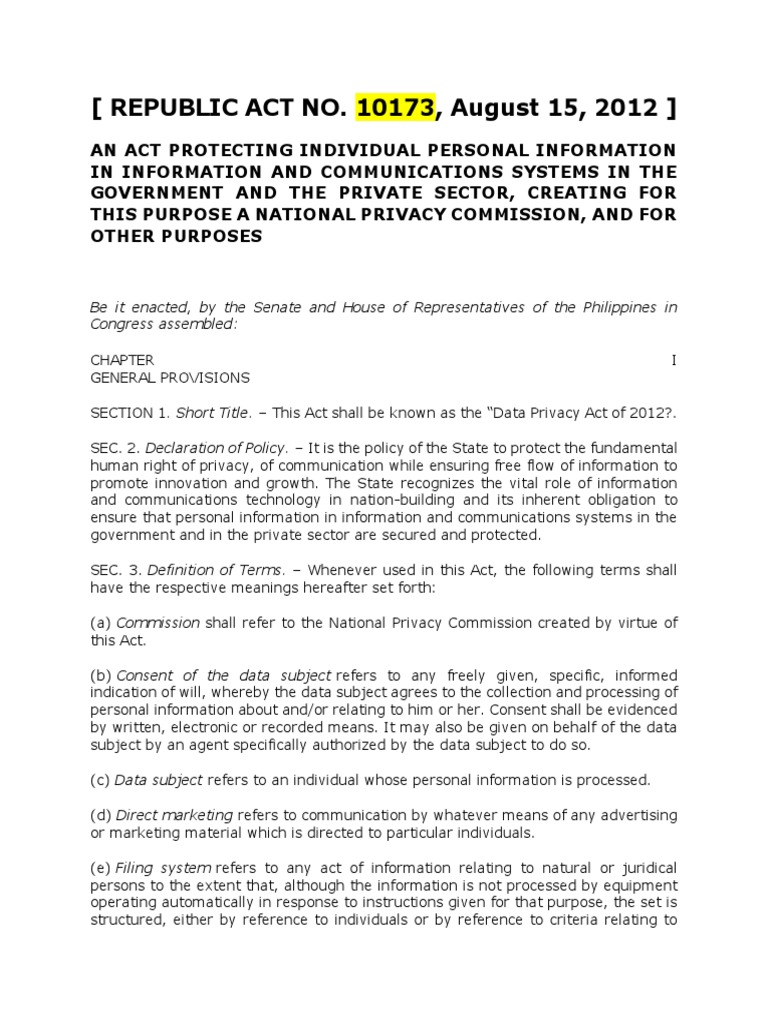 RA No. 10173 | PDF | Personally Identifiable Information | Privacy