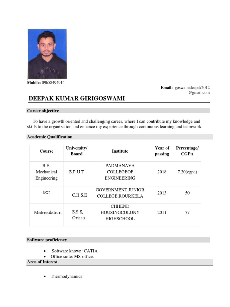 Deepak New Resume 1 | PDF | Engineering | Cognition