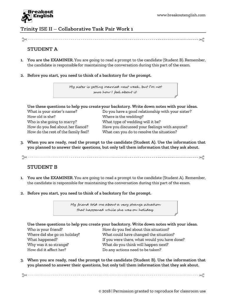 ISE II Collaborative Task Pairwork 1 | PDF