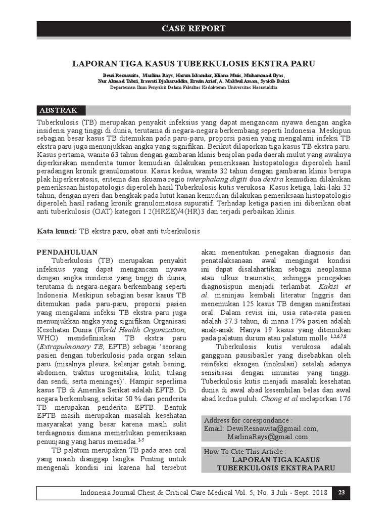 Laporan Tiga Kasus Tuberkulosis Ekstra Paru: Case Report | PDF | Animal Diseases | Medicine