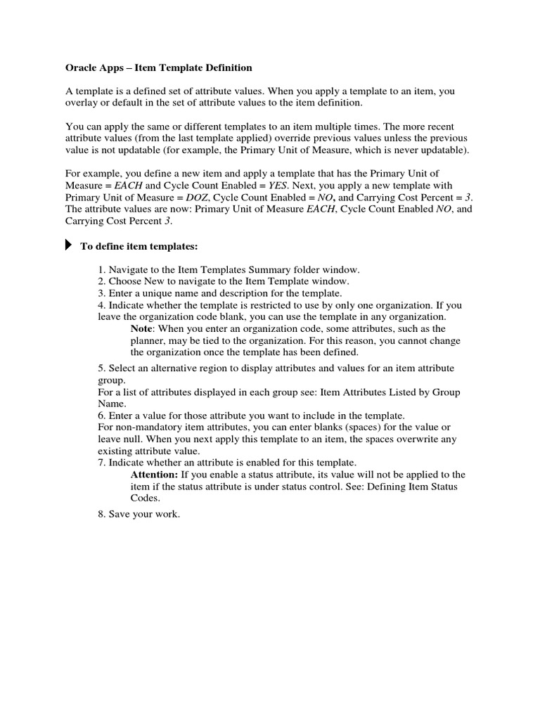 Oracle Apps - Item Template | PDF