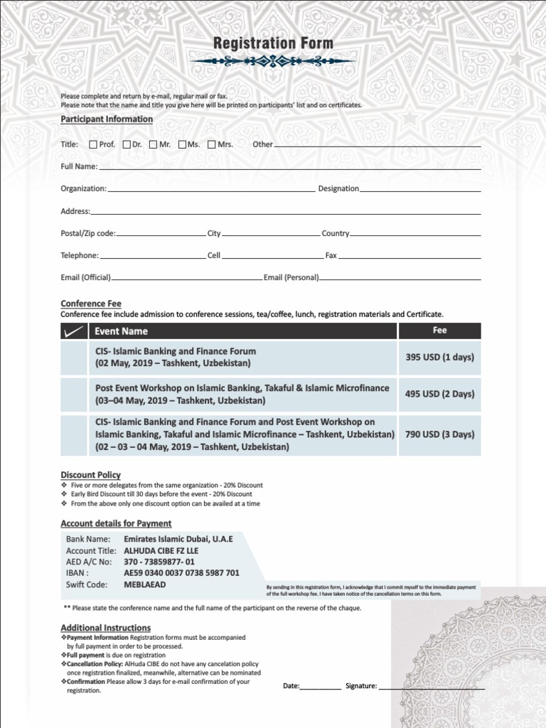 CIS 2019 Registation FORM | PDF | Mail | Banking