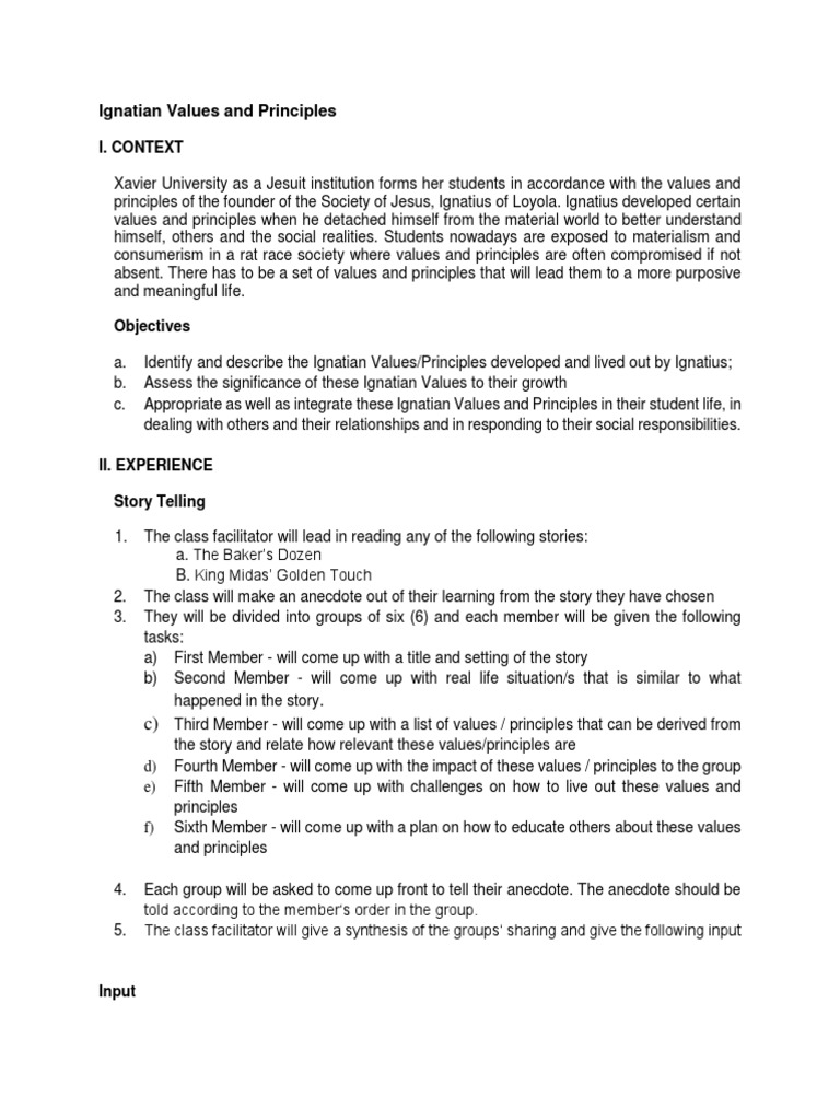 Ignatian Values and Principles Overview | PDF | Ignatius Of Loyola ...