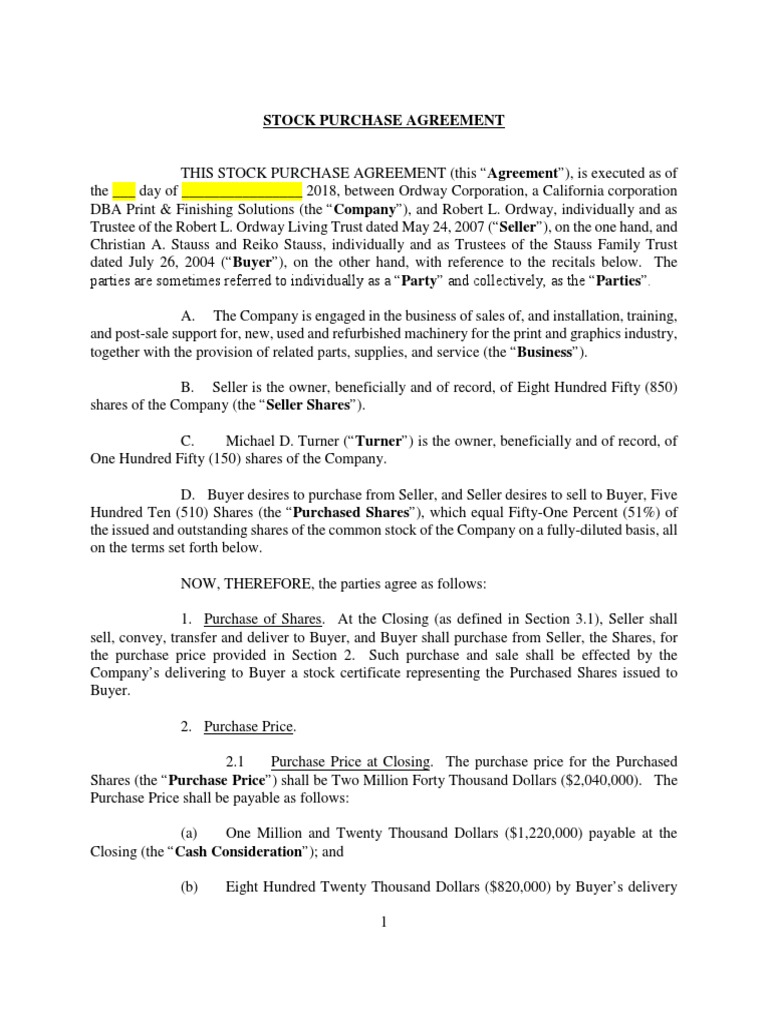 Share Purchase Agreement | PDF | Stocks | Patent Application