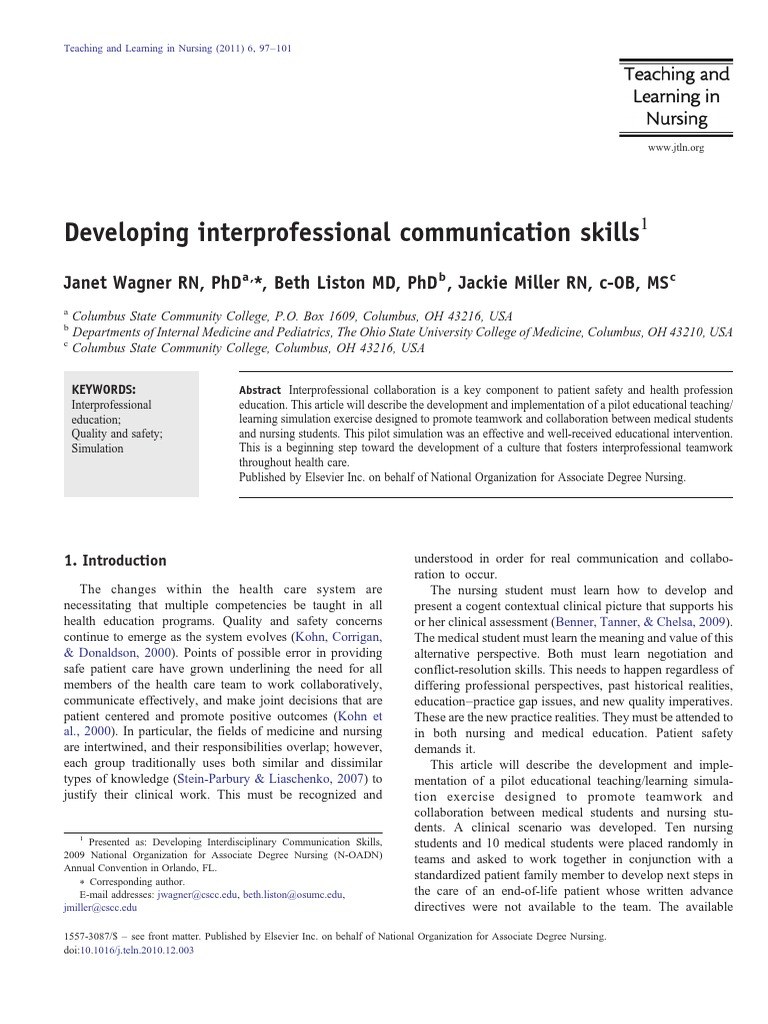 Developing Interprofessional Communication Skills | PDF | Nursing ...