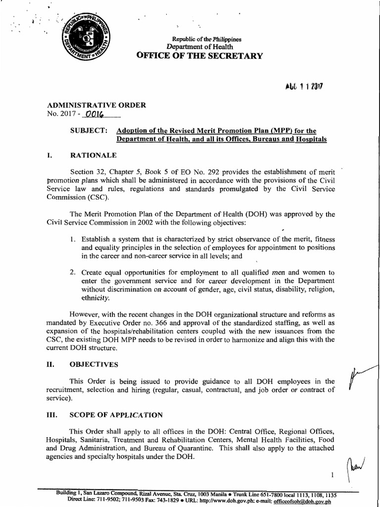 DOH Merit and Promotion Plan 2017-0016 | Download Free PDF | United ...