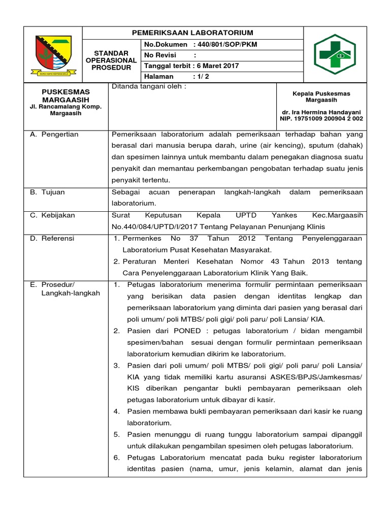 E.P 8.1.1.1 SK Jenis Pemeriksaan Lab | PDF | Kesehatan Holistik
