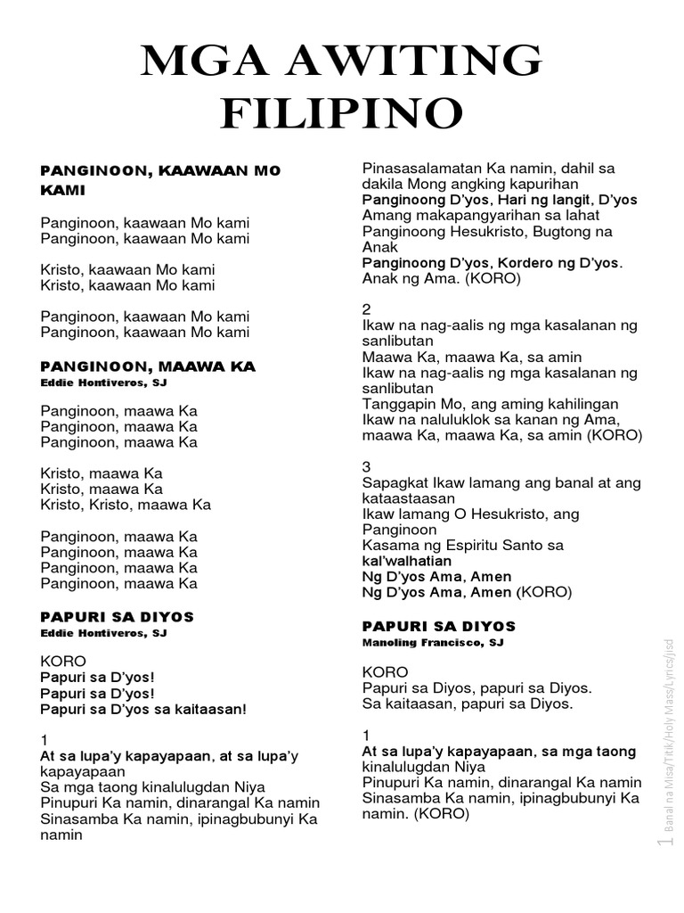 Holy Mass Lyrics Project | PDF