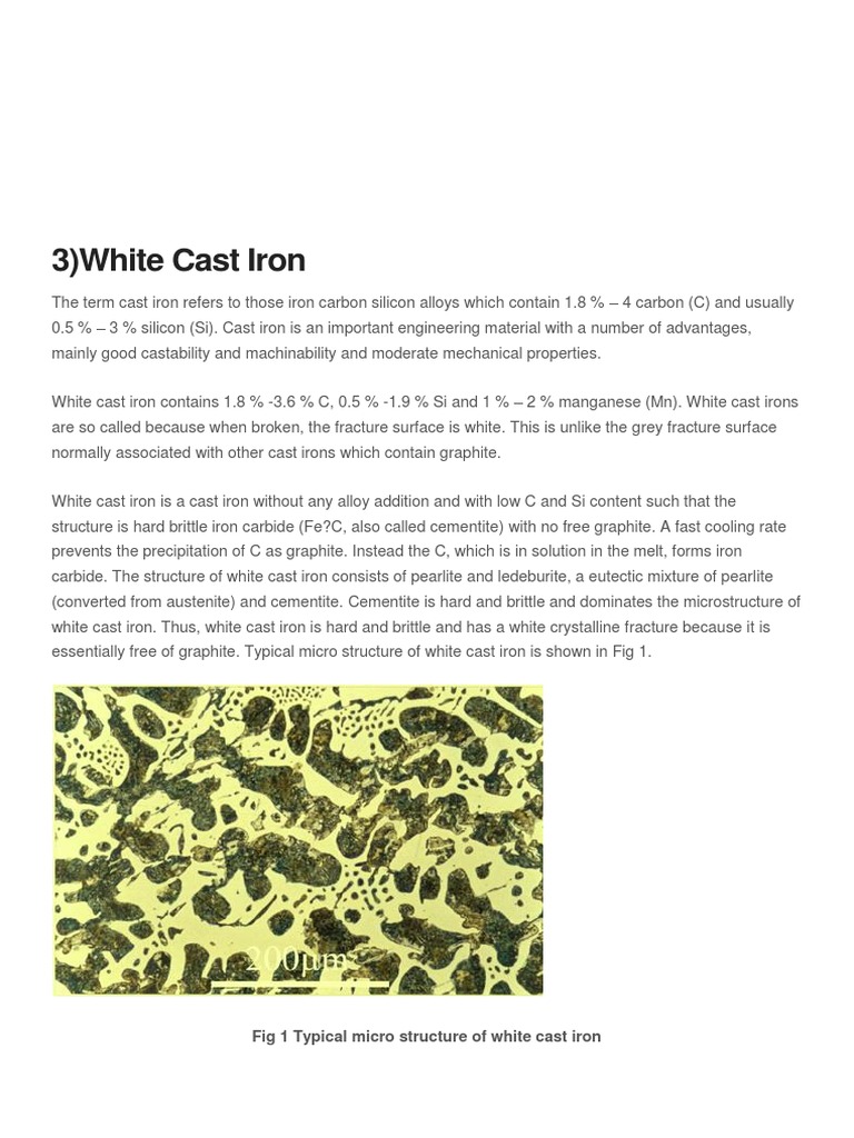 Fig 1 Typical Micro Structure of White Cast Iron | PDF