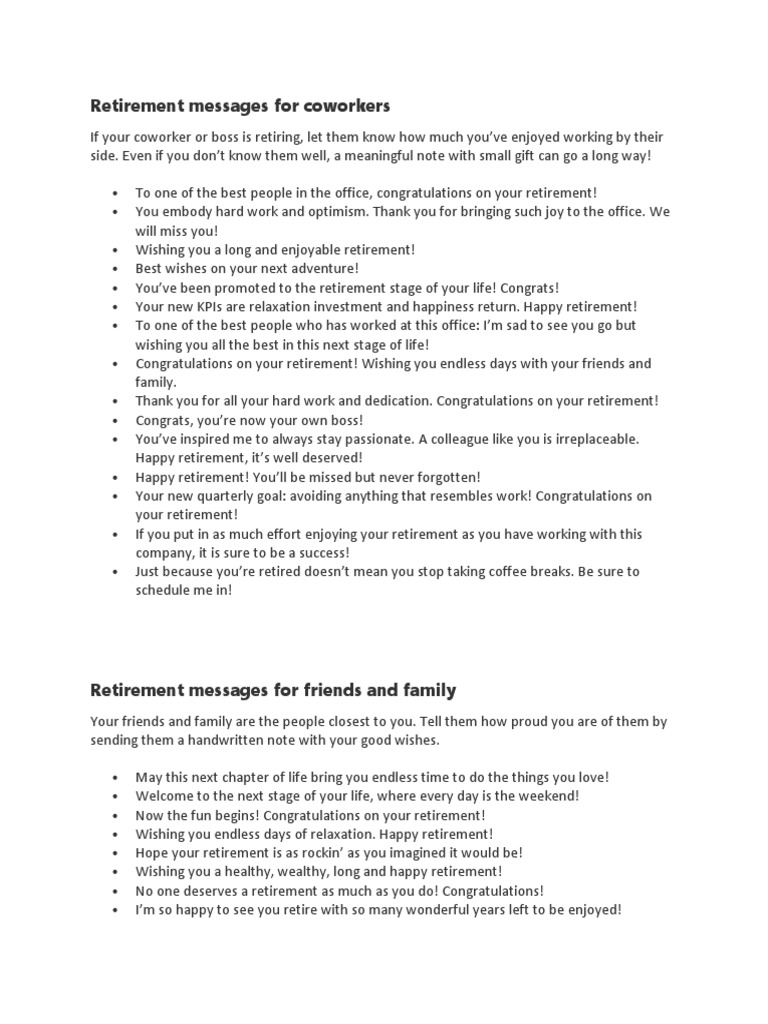 Retirement Messages For Co-Workers | PDF