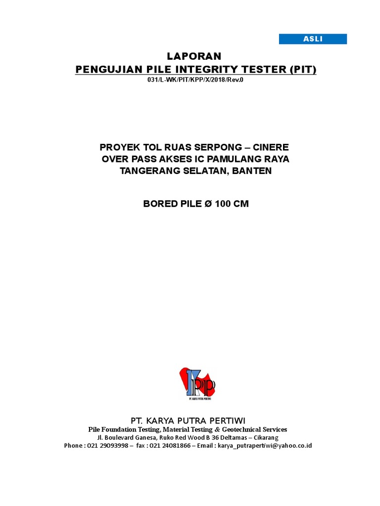 Laporan Pengujian Pile Integrity Tester (Pit) | PDF