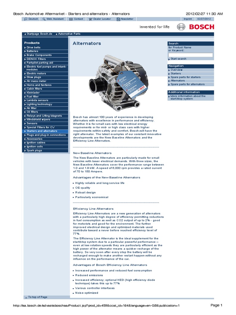 Alternators Bosch Automotive Aftermarket Starters And Alternators