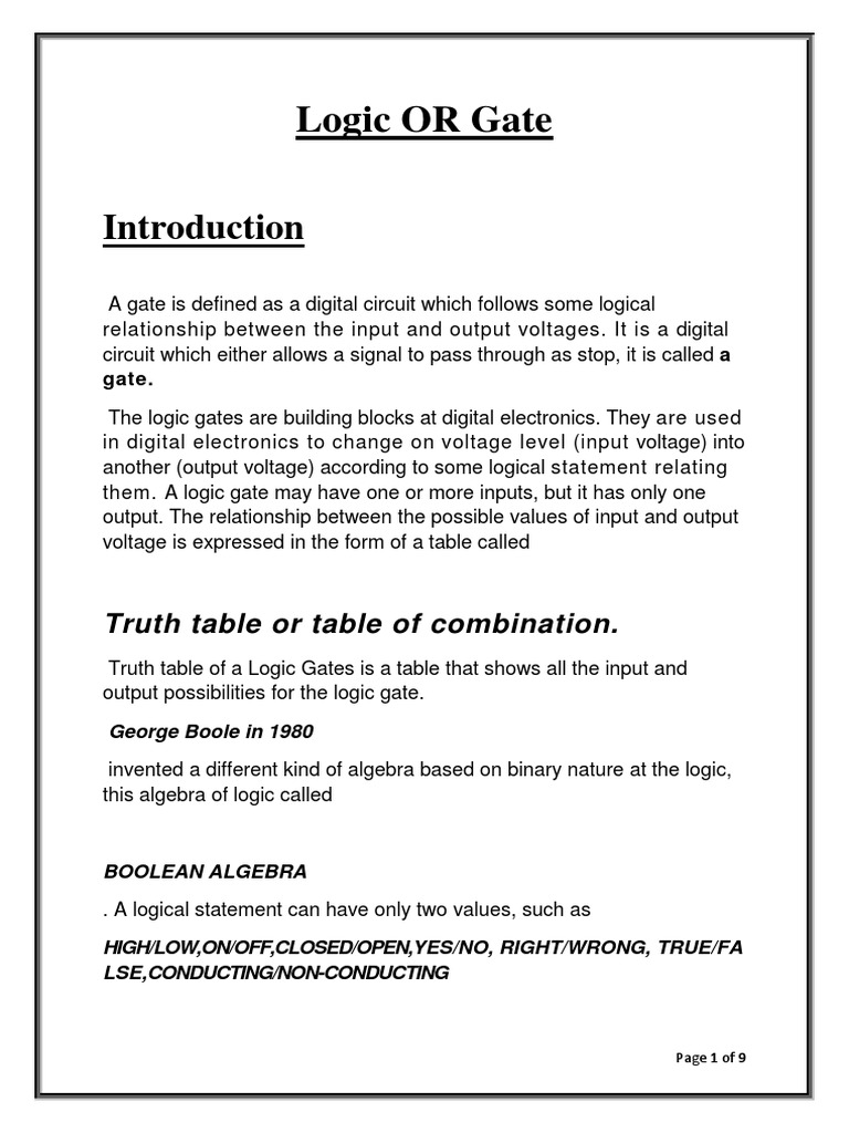 Logic OR Gate Explained | PDF | Logic Gate | Boolean Algebra