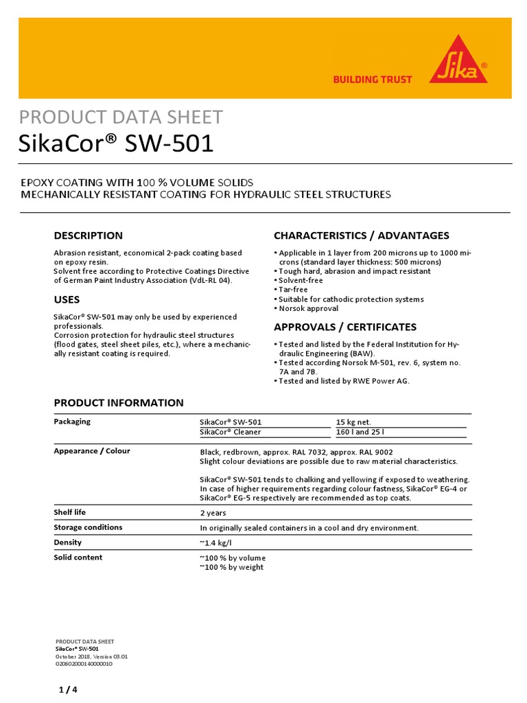 SikaCor SW-501 - EN - C | PDF | Humidity | Epoxy