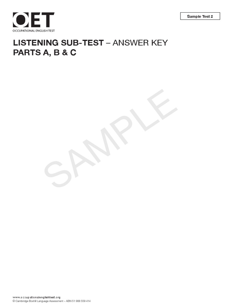 Listening Sample Test 2 Answer Key | PDF | Botulinum Toxin | Diseases ...