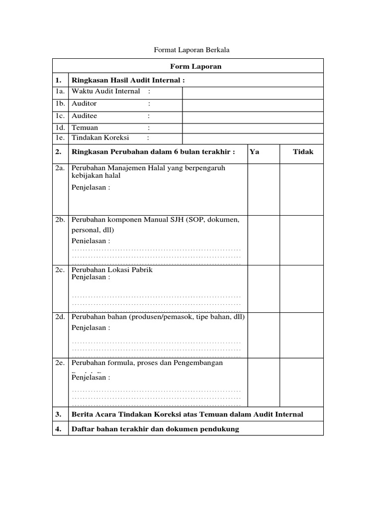 Format Laporan Berkala HALAL | PDF