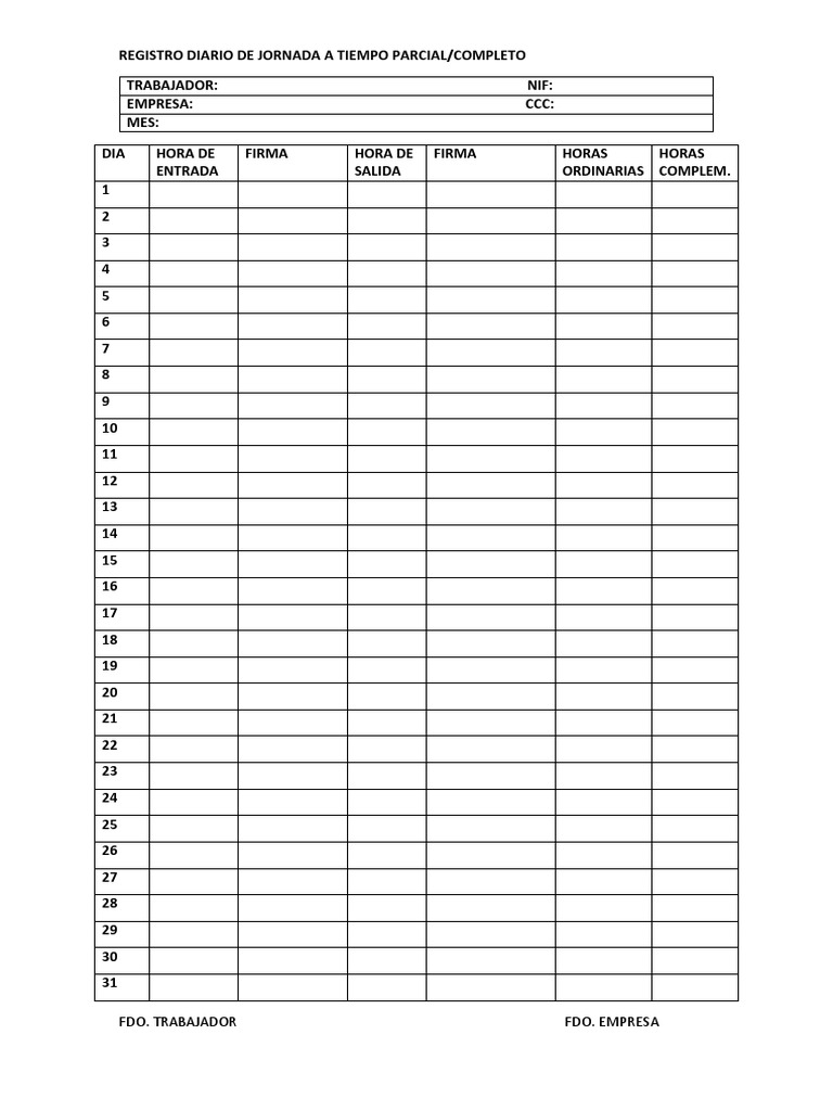 Registro Diario de Jornada A Tiempo Parcial | PDF Registro Diario de Jornada A Tiempo Parcial | PDF