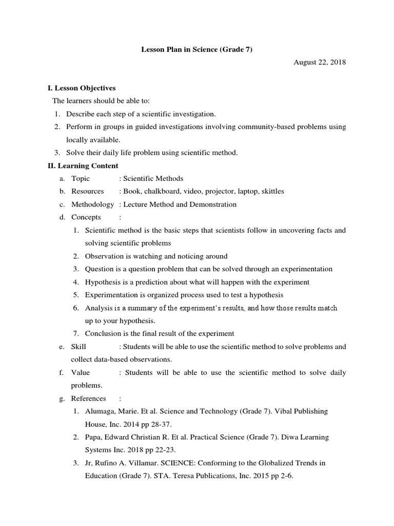 Lesson Plan in Science (Grade 7) | PDF | Scientific Method | Experiment